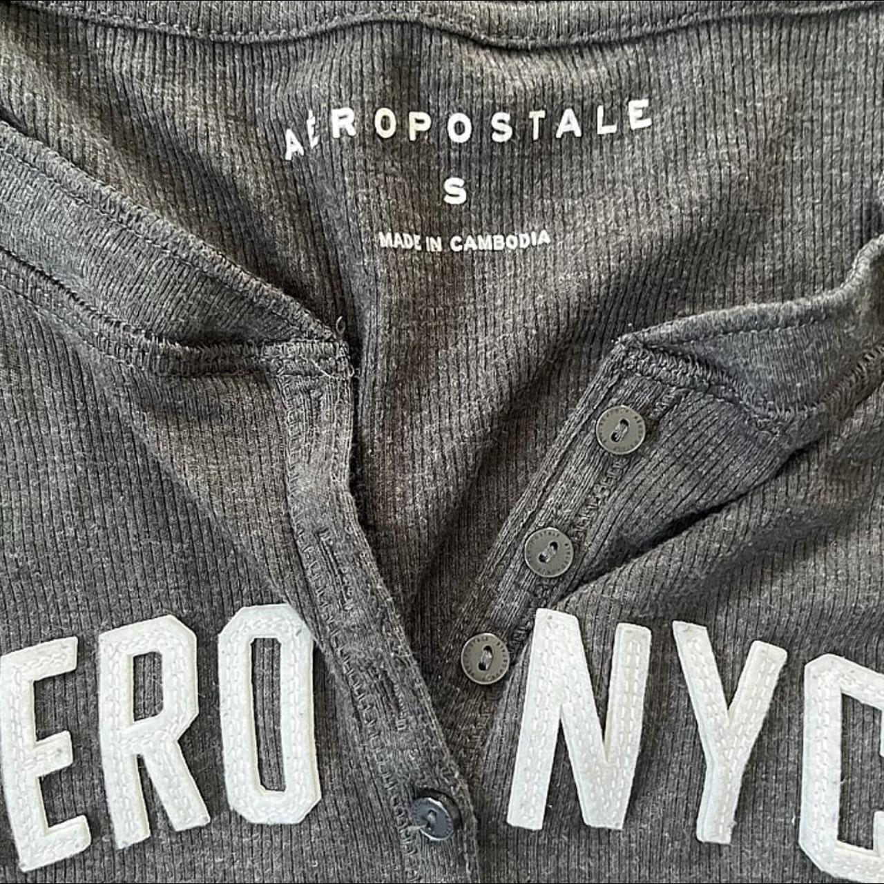 aeropostale button longsleeve dark grey has logo... - Depop