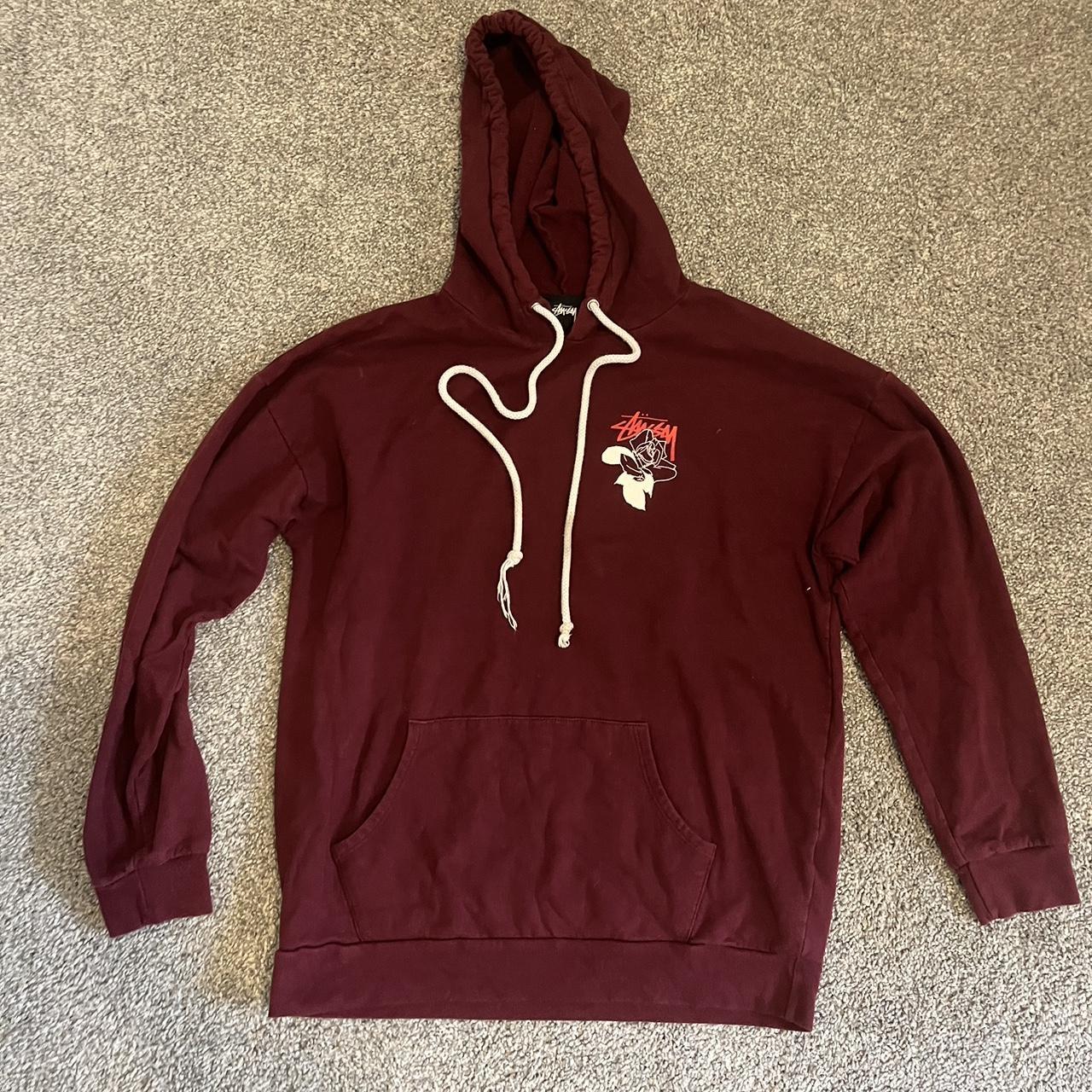 Stüssy Men's Burgundy Hoodie | Depop