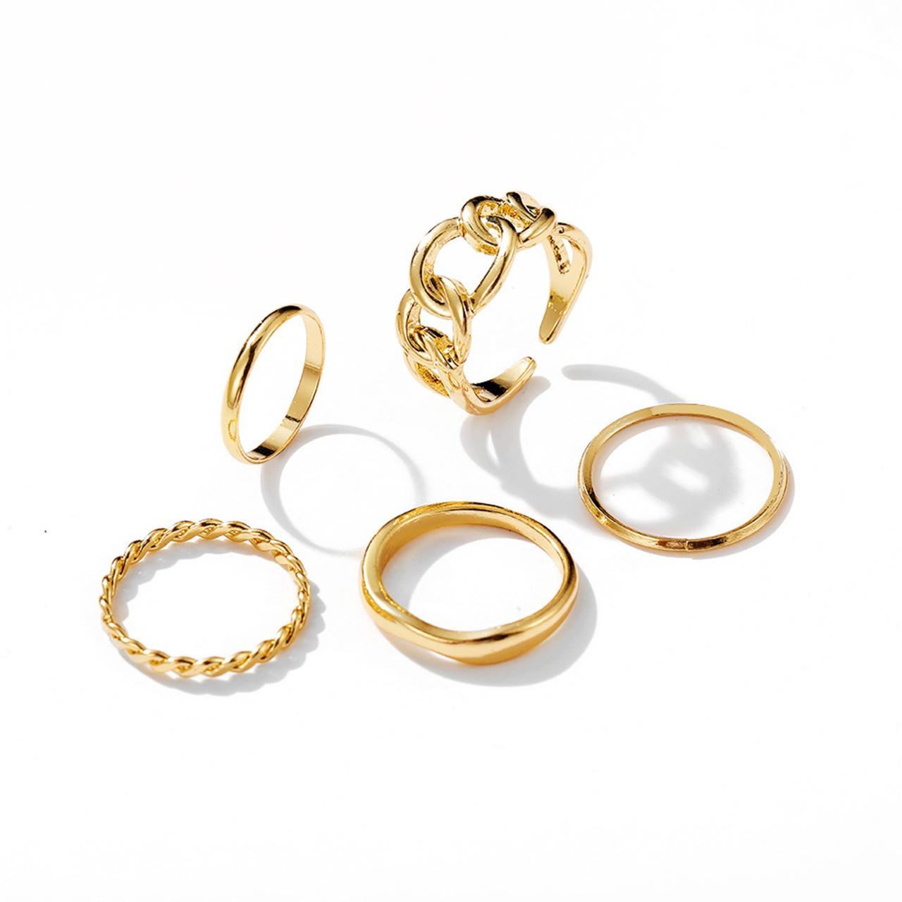 5 Piece Gold Ring Set Overview: 100% new design... - Depop