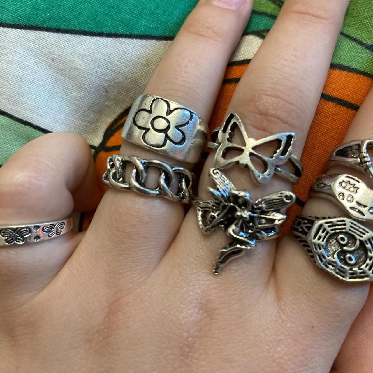 Adjustable 9 PCS Silver Punk Ring Set, Fairy Ring... - Depop