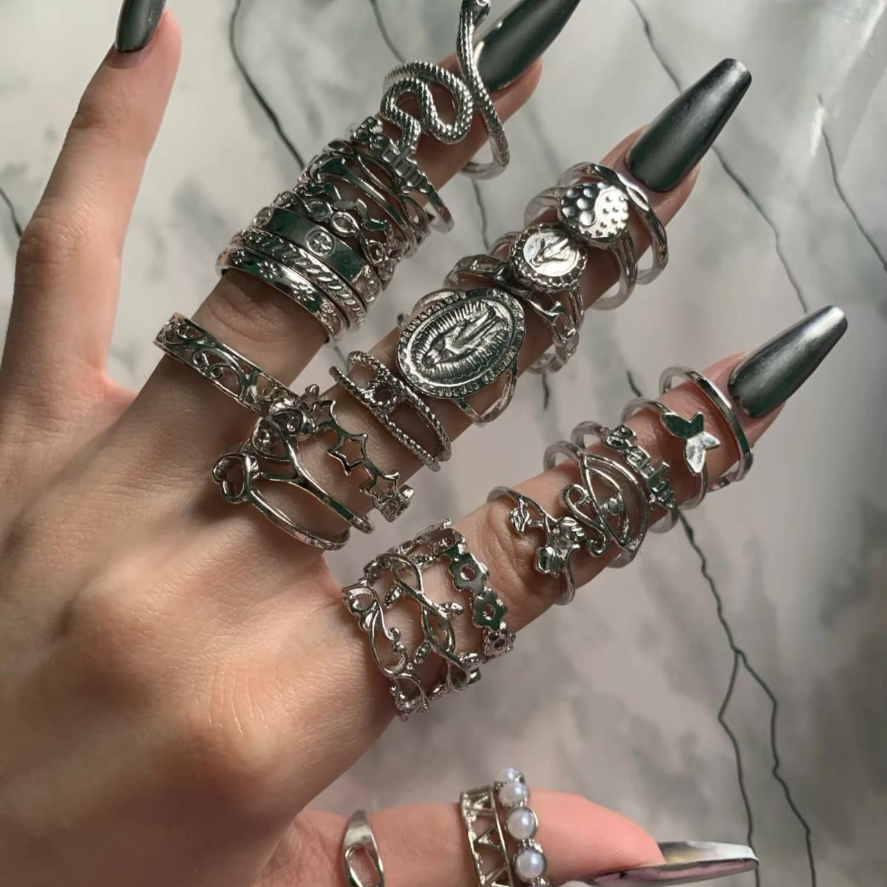 30 PCS Random Silver Punk Ring Set, Fairy Ring Set,... - Depop
