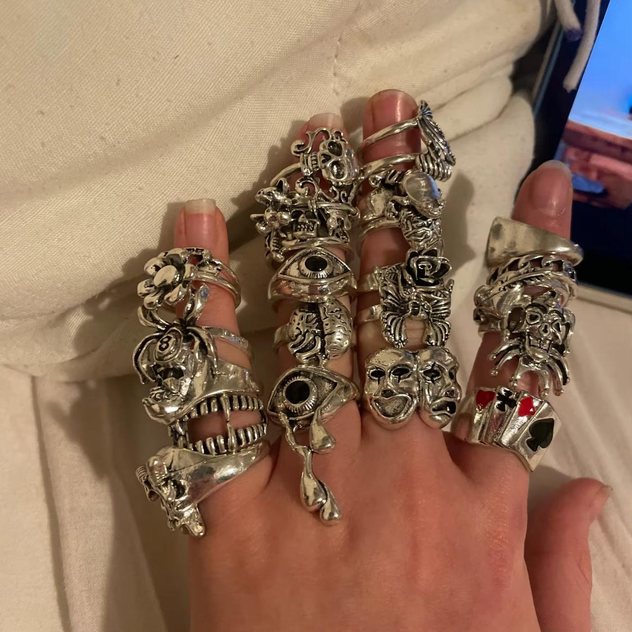 Adjustable 24 PCS Silver Punk Ring Set, Gothic Ring... - Depop