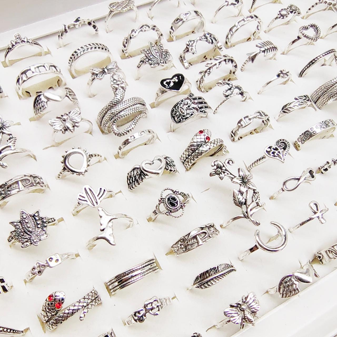 100 PCS Silver Punk Ring Set, Gothic Ring Set, Ring... - Depop