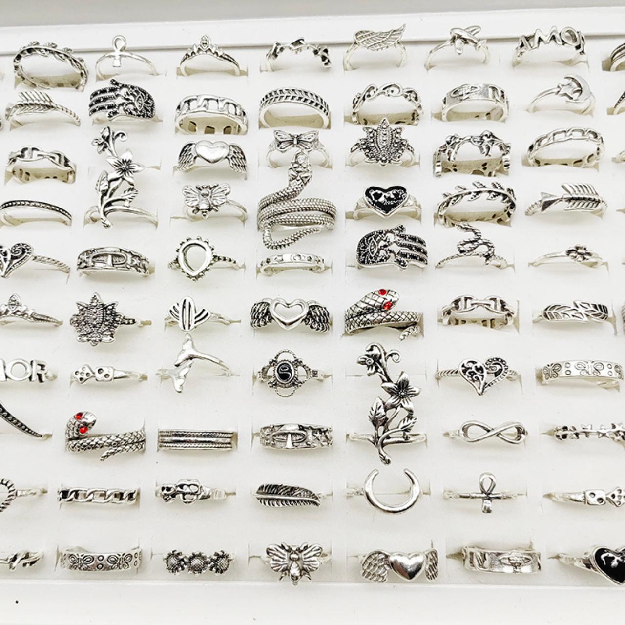 100 PCS Silver Punk Ring Set, Gothic Ring Set, Ring... - Depop