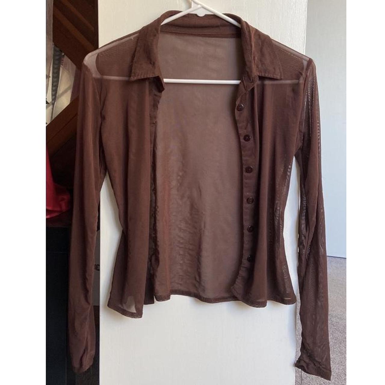 Brown transparent button up Size XS/S - Depop