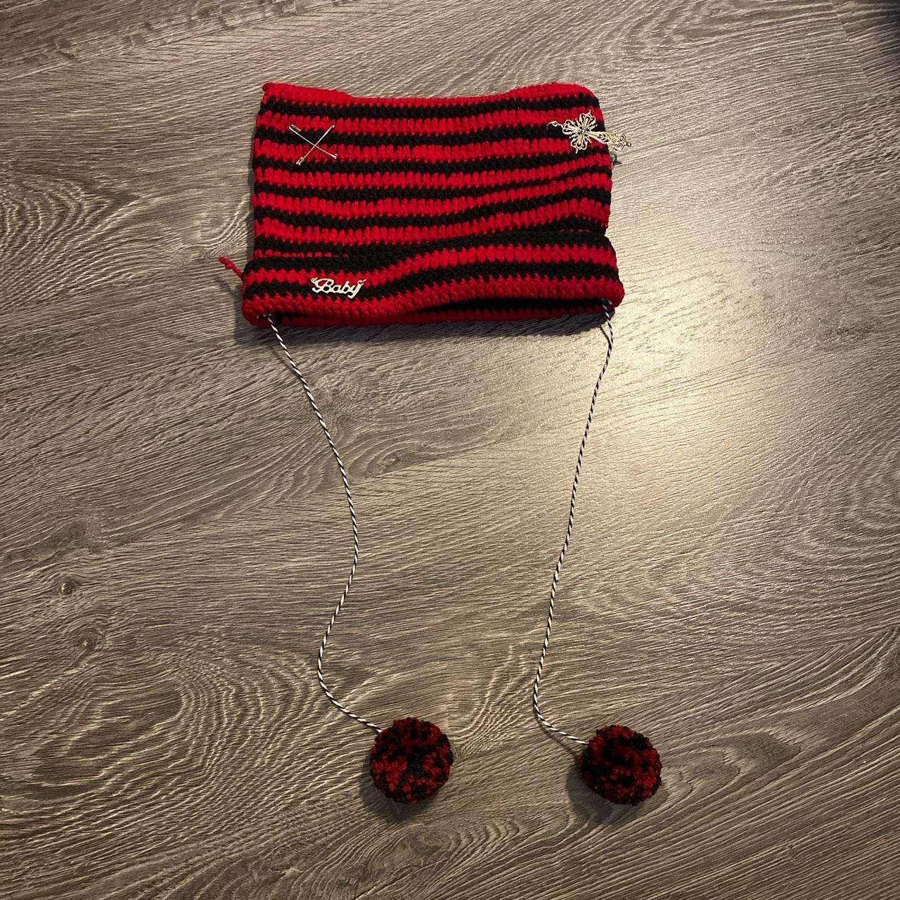 black and red cat beanie with pins #emo - Depop