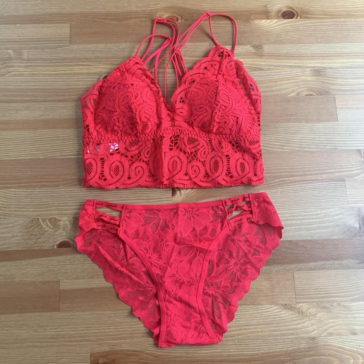 VS PINK red lace set. ️ I wore this once for a photo... | Depop