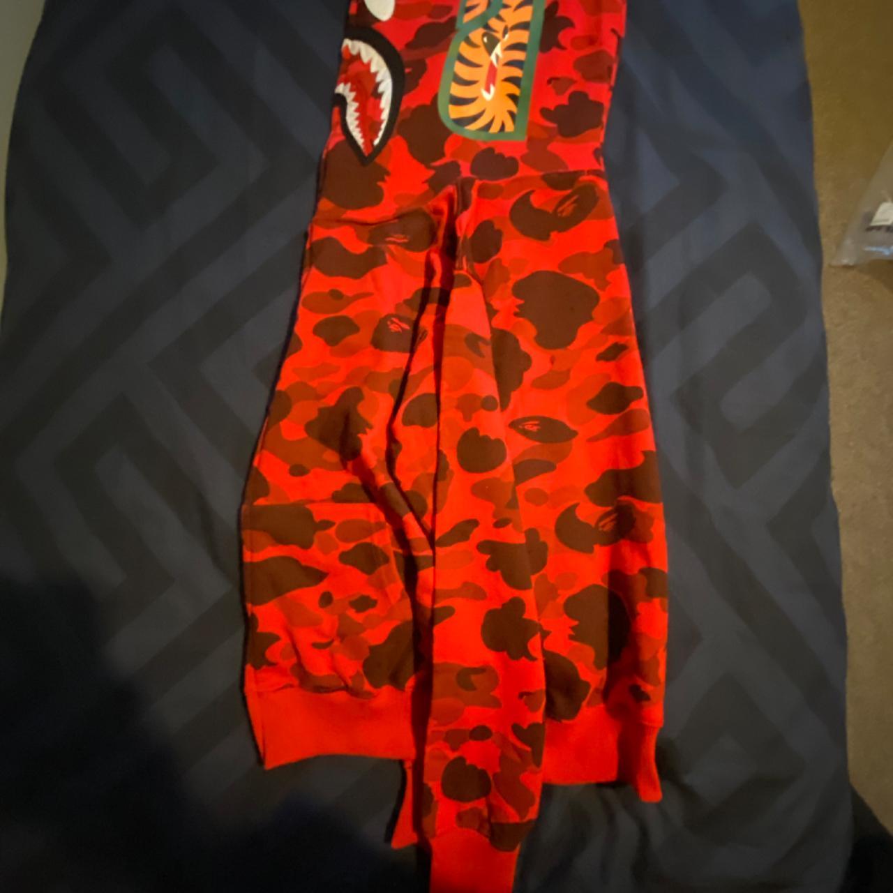Red bape shark full zip hoodie - Depop