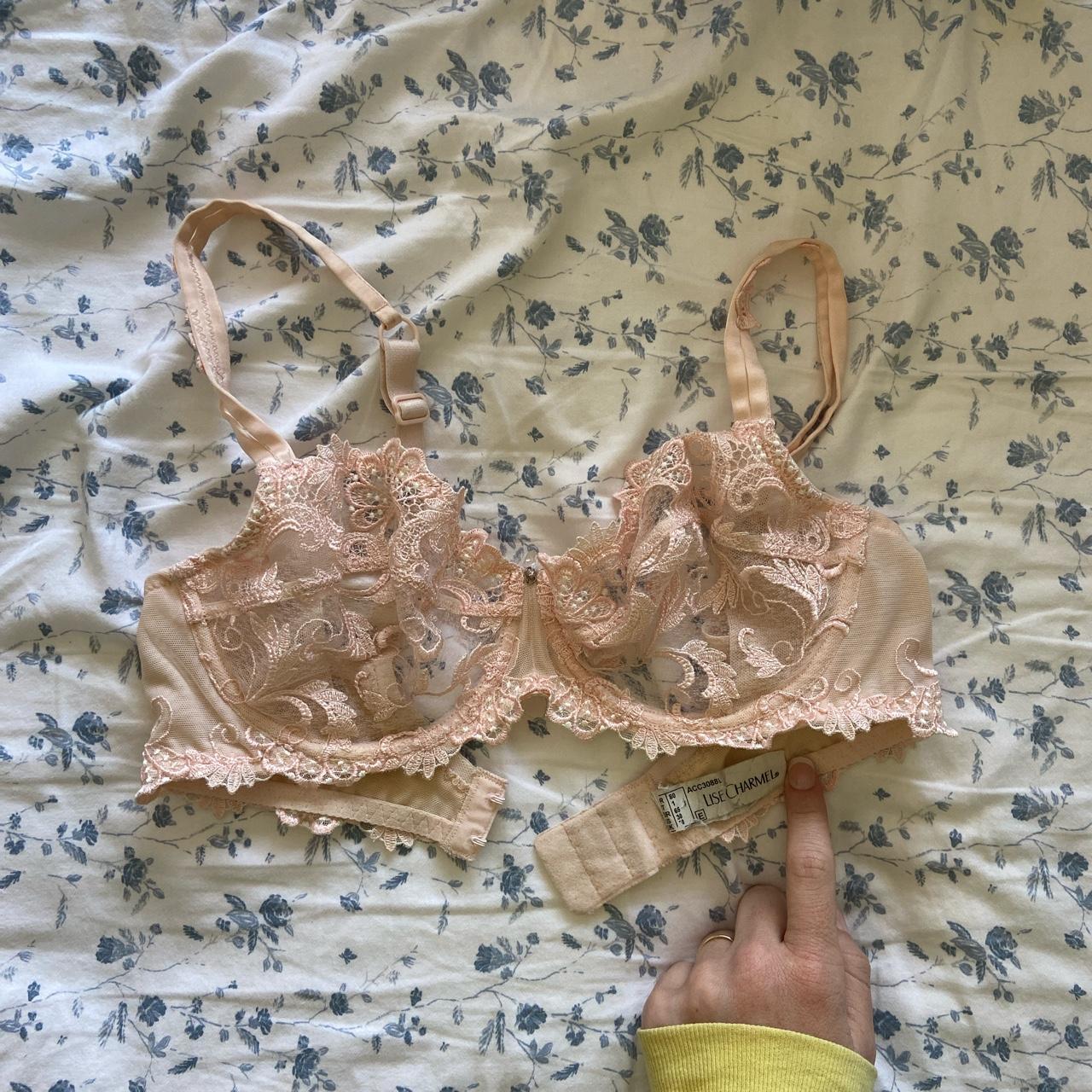 Lise Charmel Women's Pink and Cream Bra | Depop