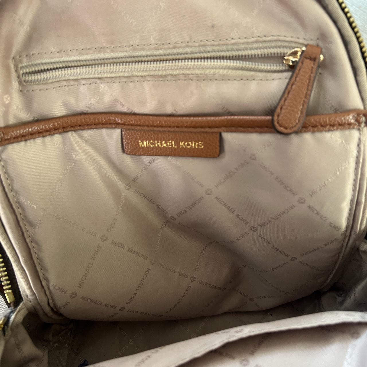 Micheal Kors bookbag signature dark brown with white... - Depop