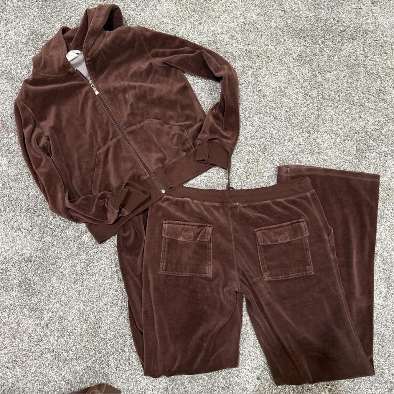 Brown velour Tracksuit with back pockets No size tag... - Depop