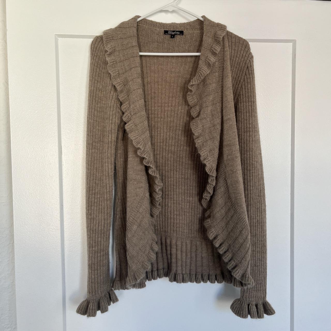 Ruffle Cardigan Labeled size L but fits more like a M - Depop