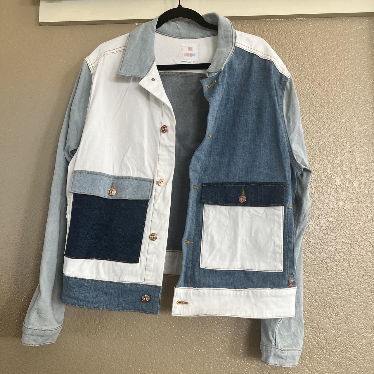 LuLaRoe Women's Blue and White Jacket | Depop