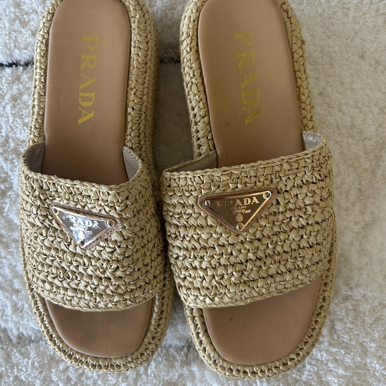 Prada shoes rattan slides worn very lightly. A... | Depop