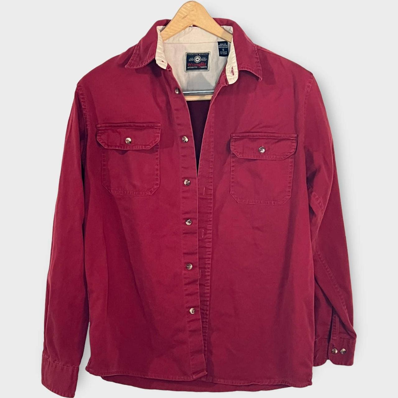 Wrangler Men’s red button up in thick cotton fabric,... - Depop