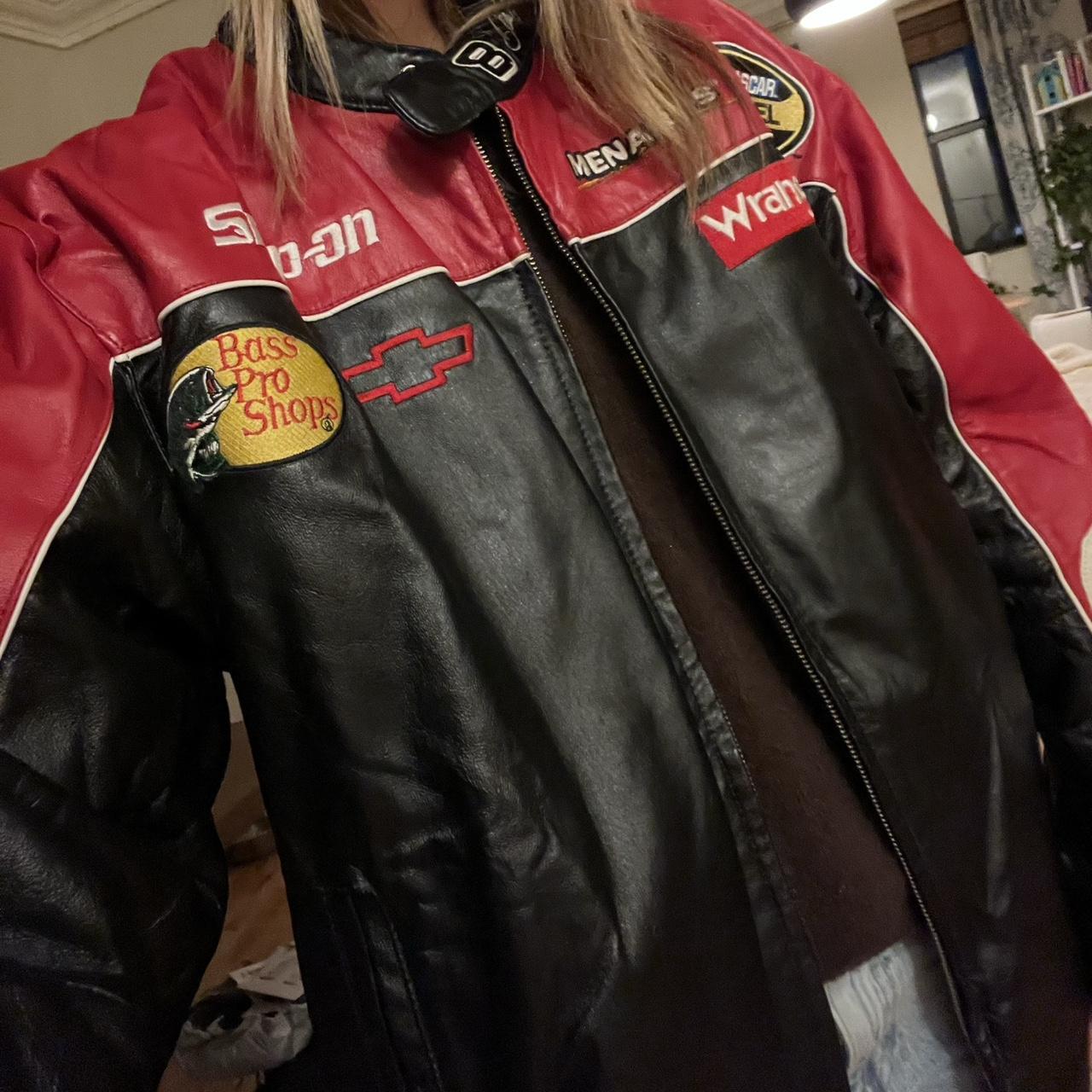 Budweiser leather NASCAR racing jacket Size L Chase... - Depop