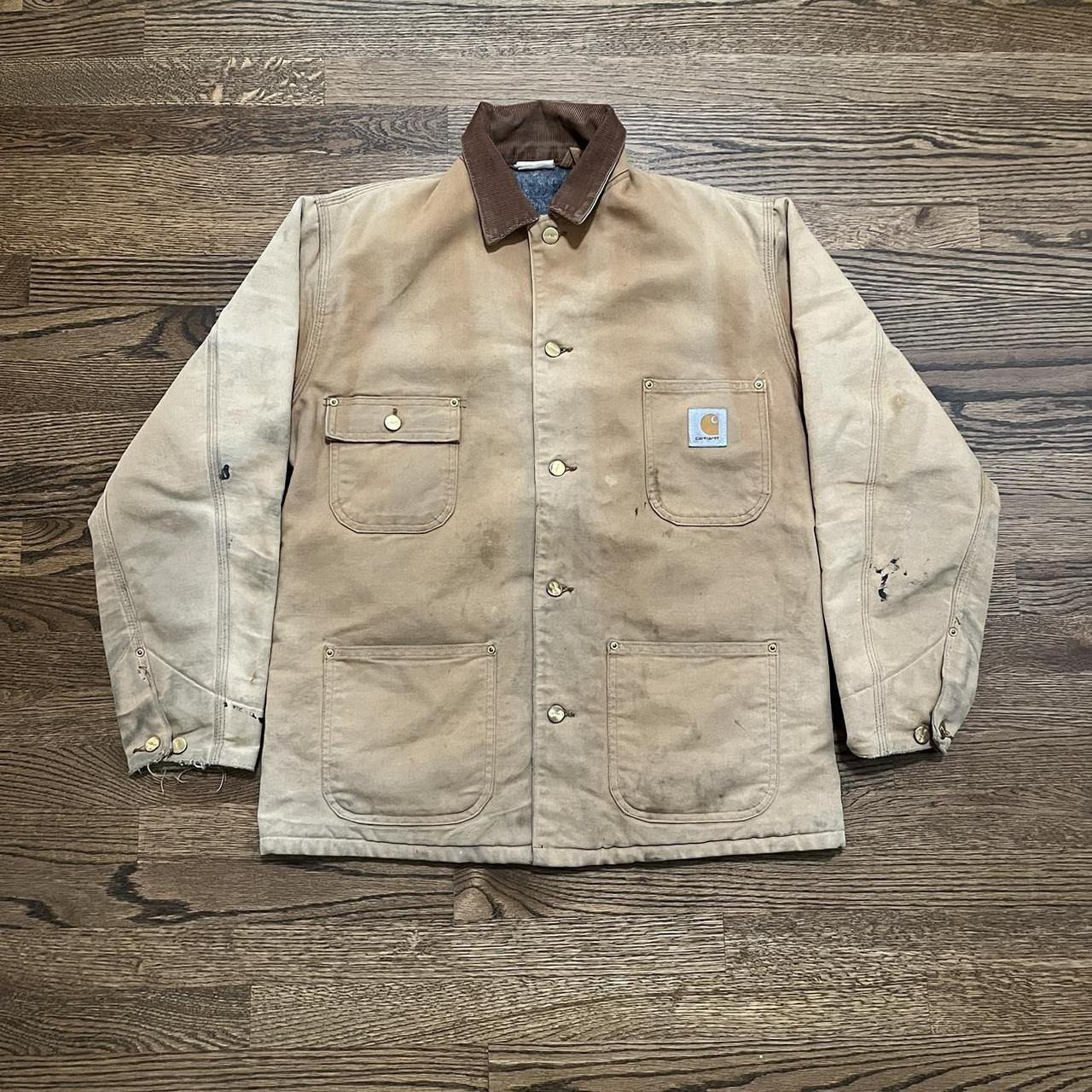 Carhartt Men's Tan and Cream Jacket | Depop