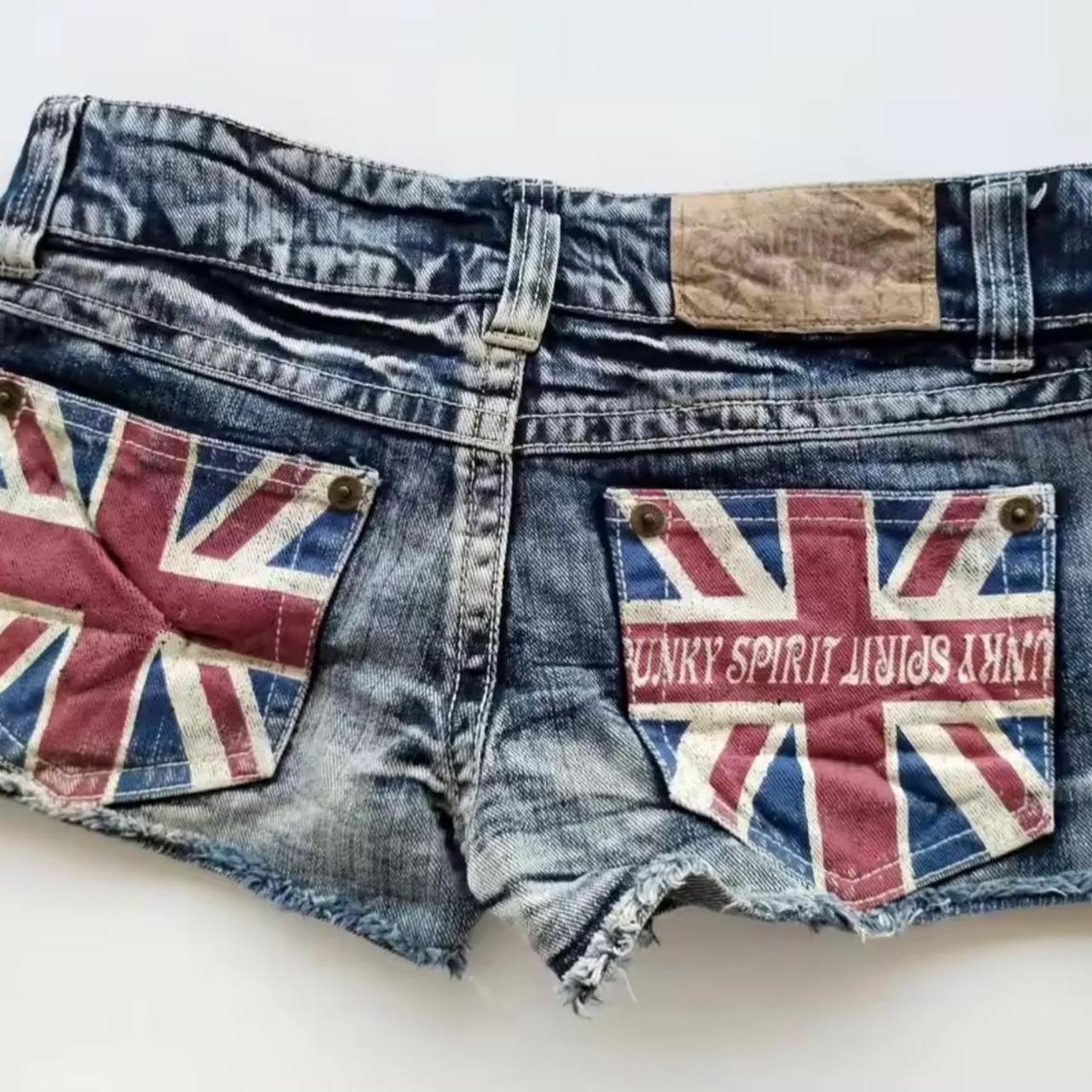 union jack denim shorts with flag pocket design,... | Depop