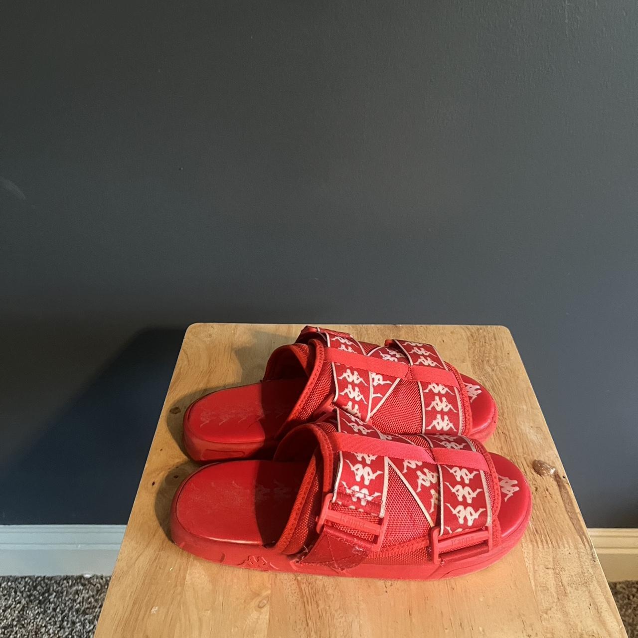 Kappa Men's Red and White Slides | Depop