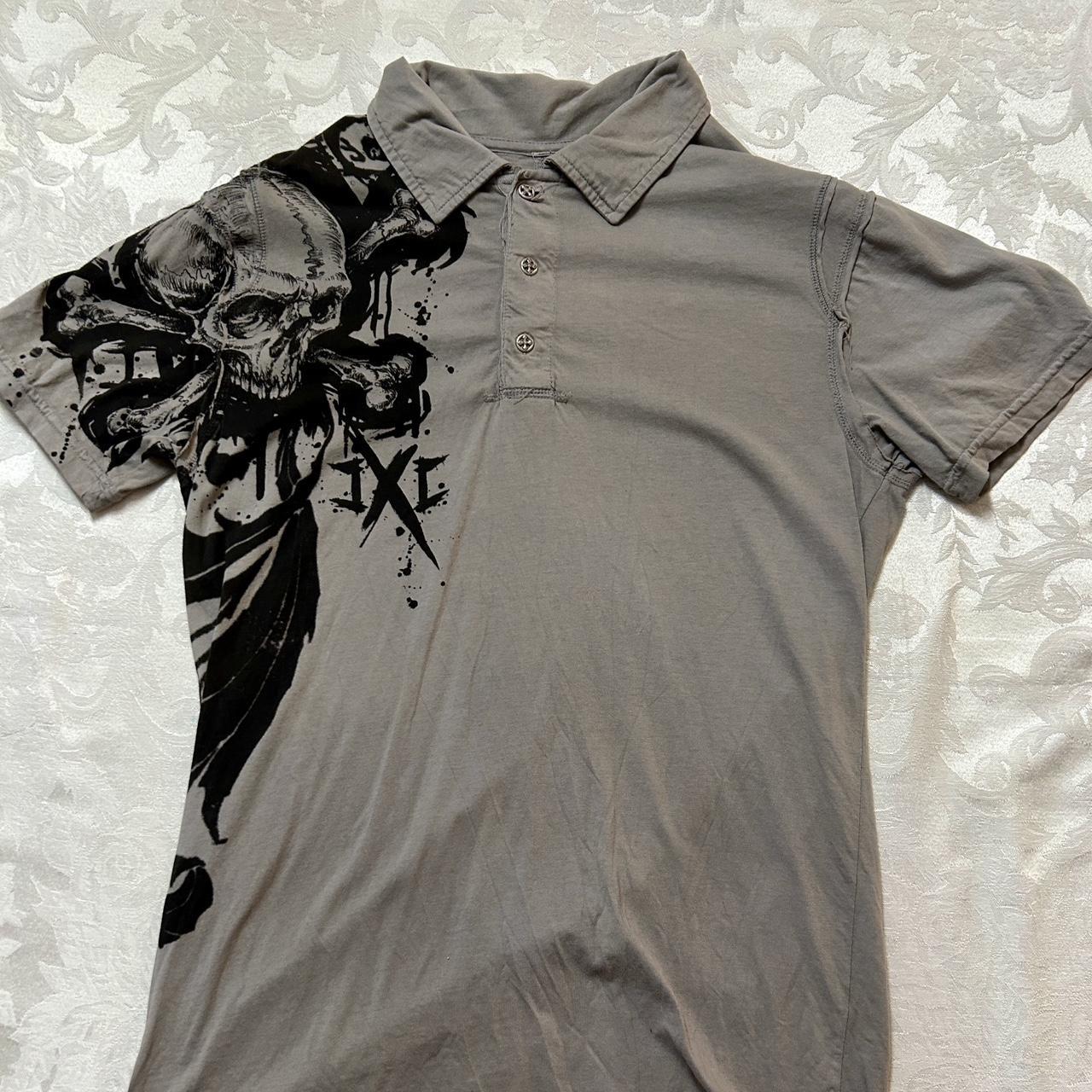 Grey and black affliction polo shirt. #y2k #polo... | Depop