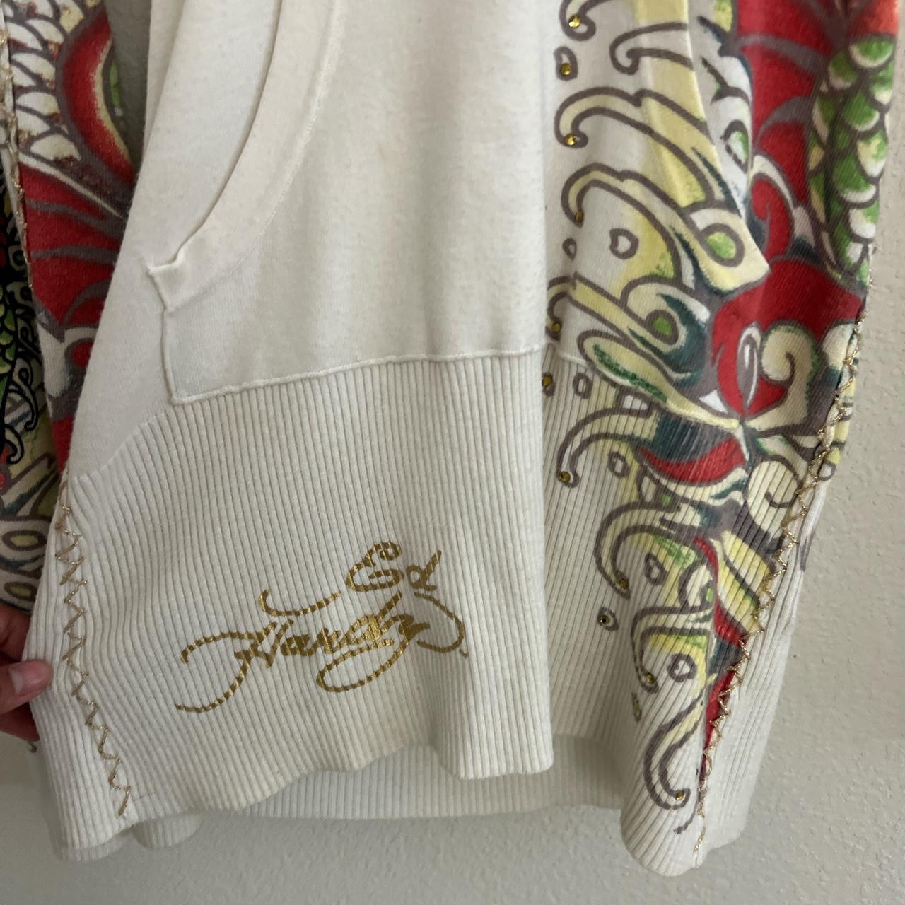 Ed Hardy Women's Cream and Red Top | Depop