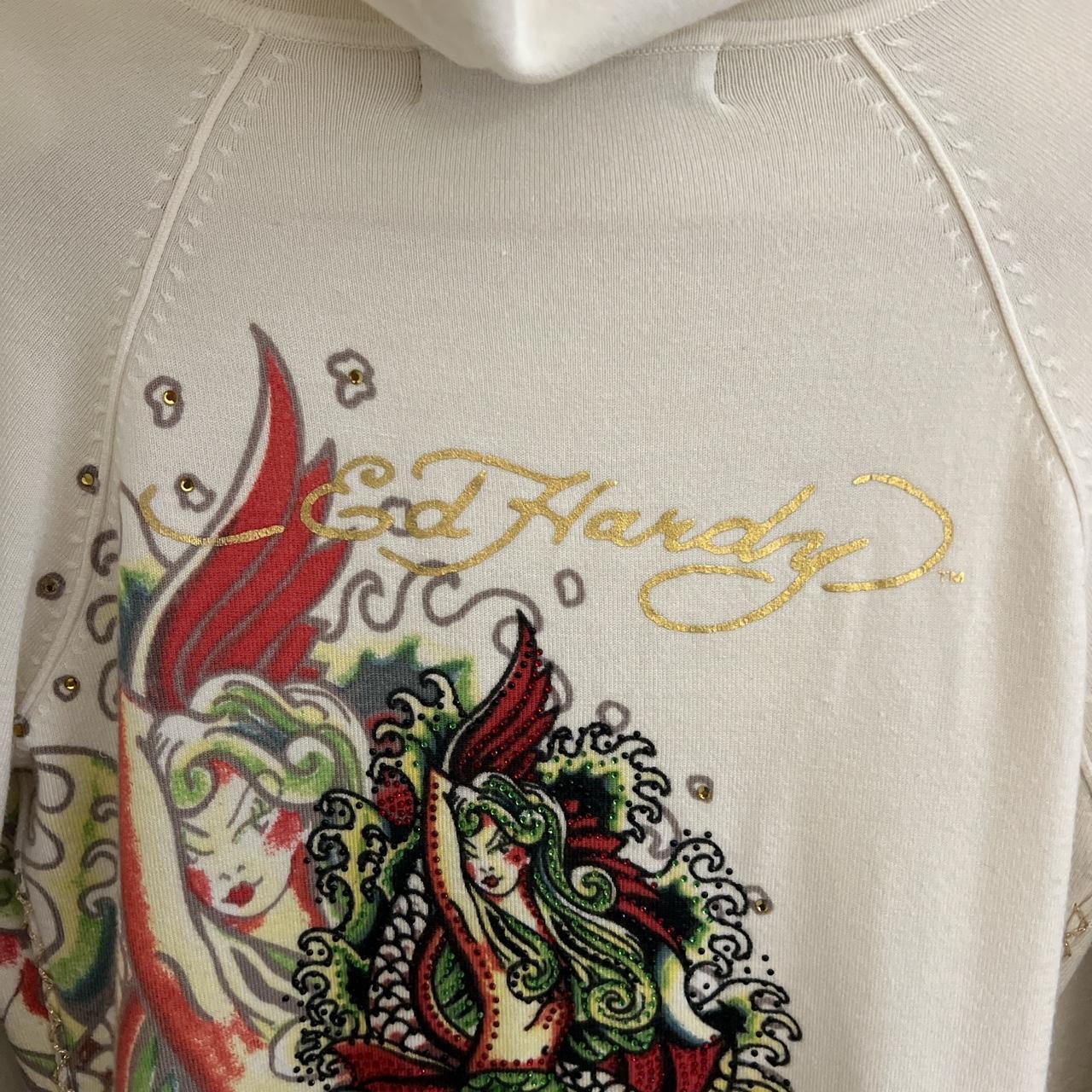 Ed Hardy Women's Cream and Red Top | Depop