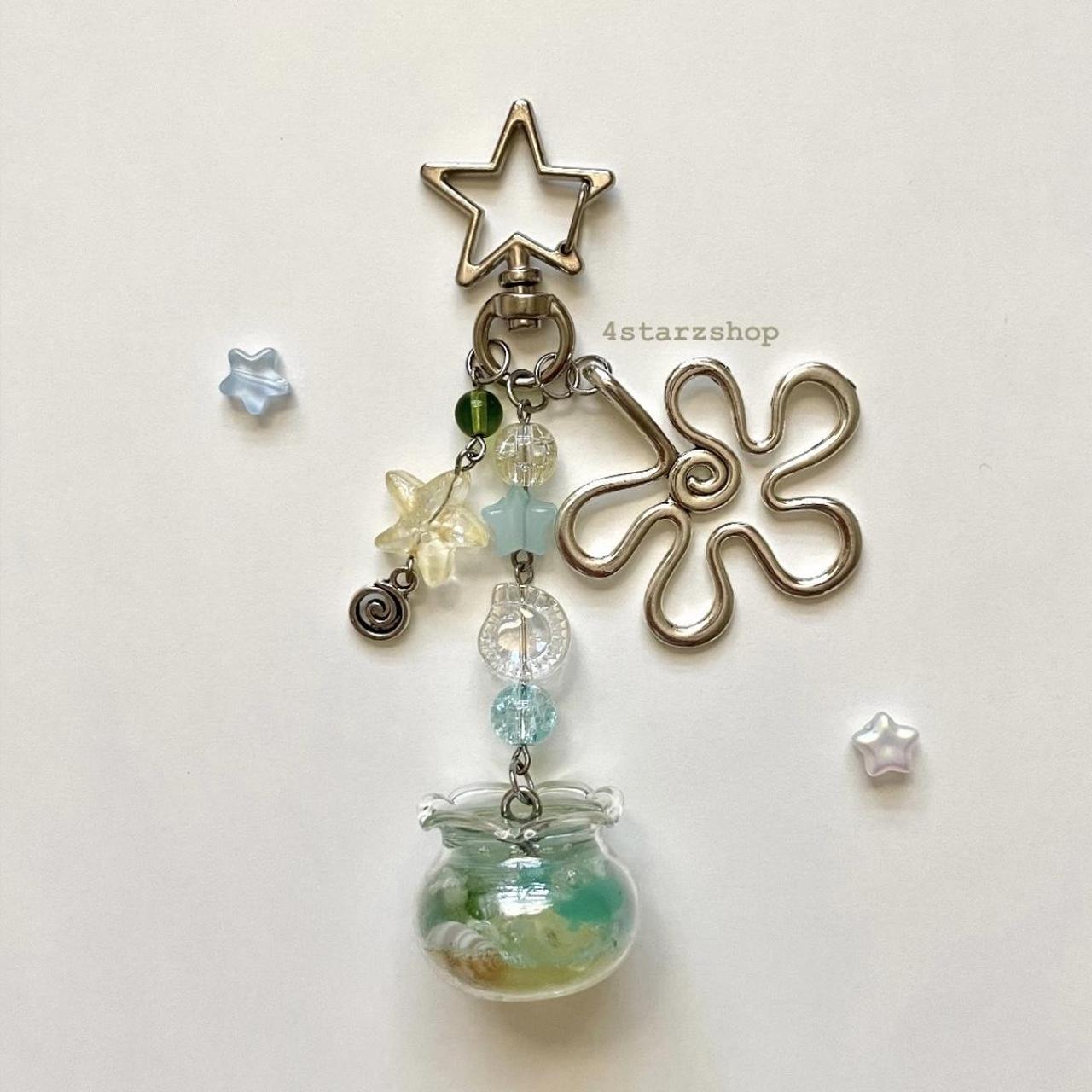 handmade resin fish bowl beaded keychain with koi... - Depop