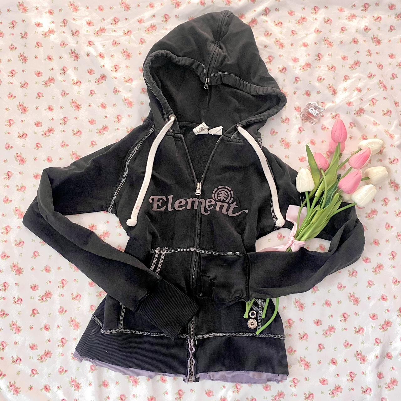 🎀 Y2k emo element black purple contrast stitch zip... - Depop