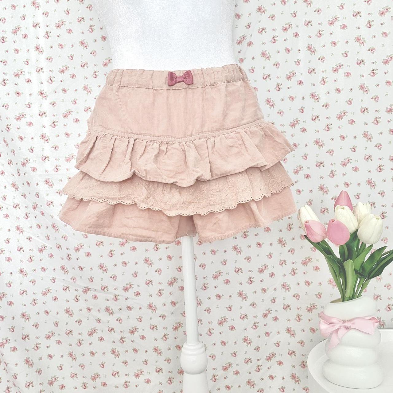 🎀 coquette pink lace ruffle eyelet trim tiered... - Depop