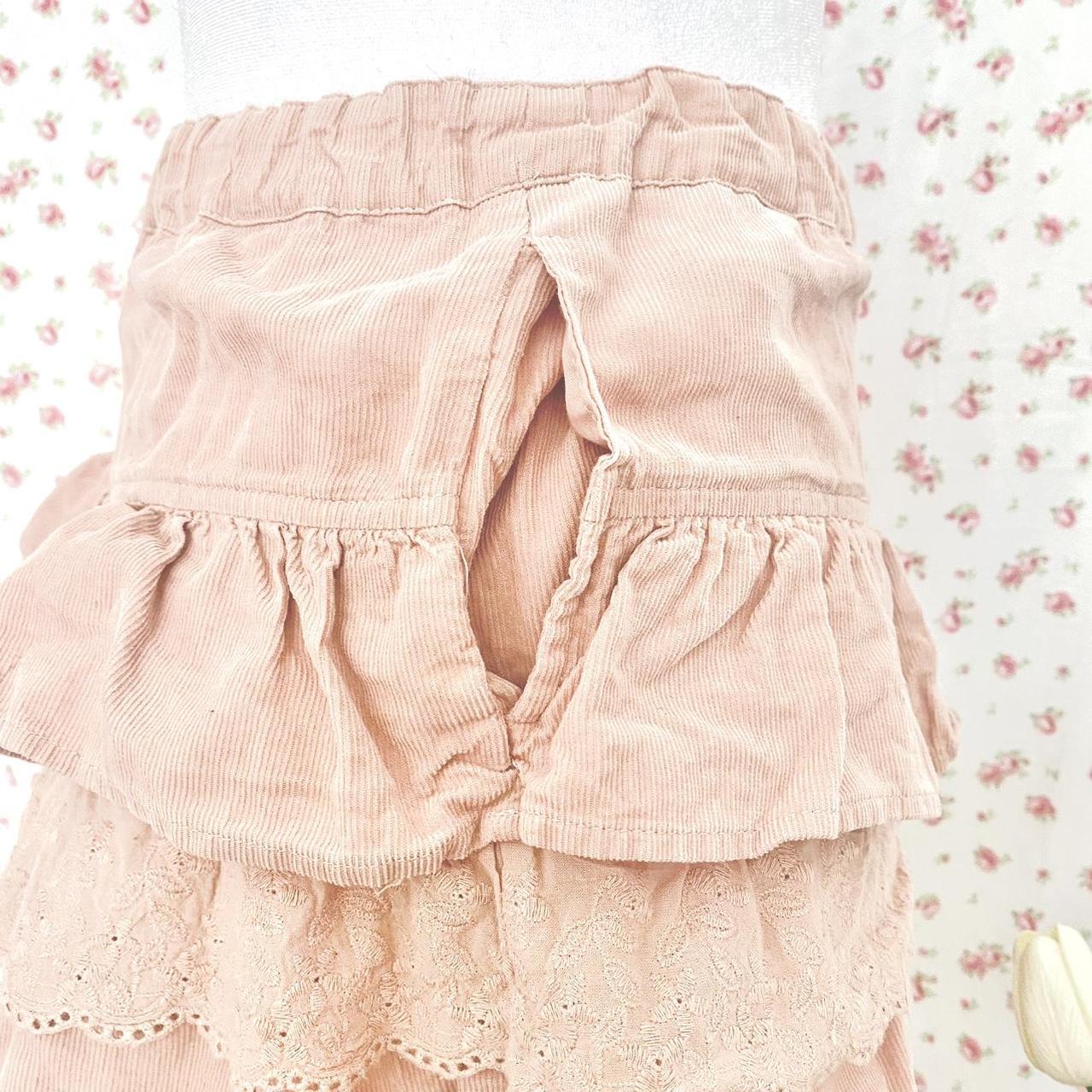 🎀 coquette pink lace ruffle eyelet trim tiered... - Depop