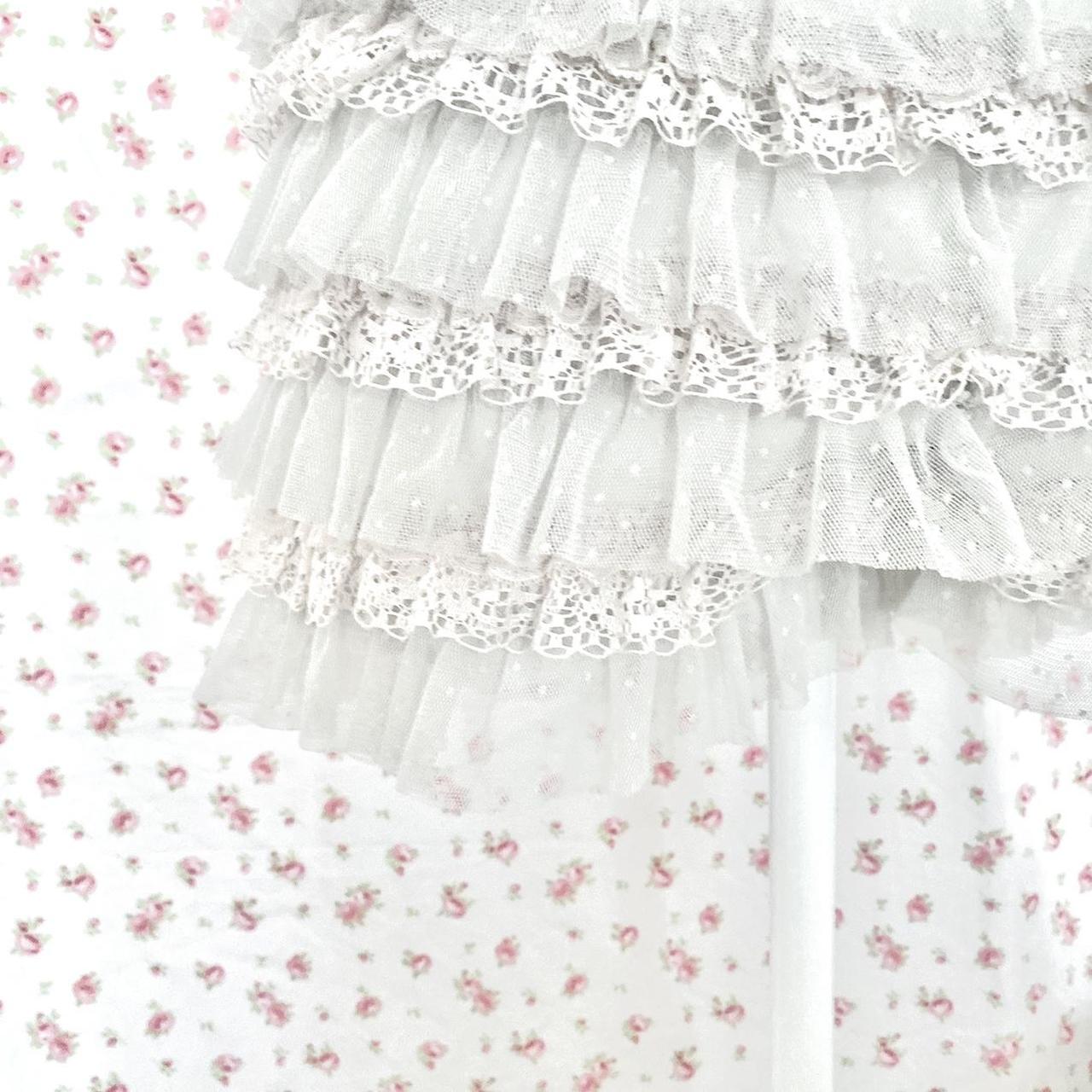 🎀 coquette light baby blue white tulle lace trim... - Depop