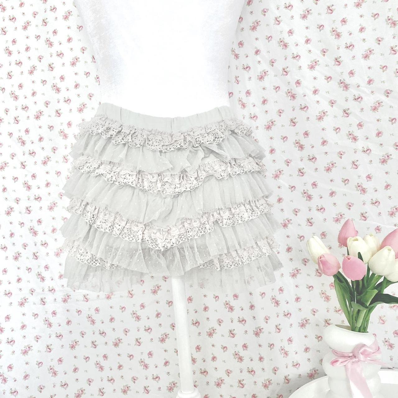 🎀 coquette light baby blue white tulle lace trim... - Depop