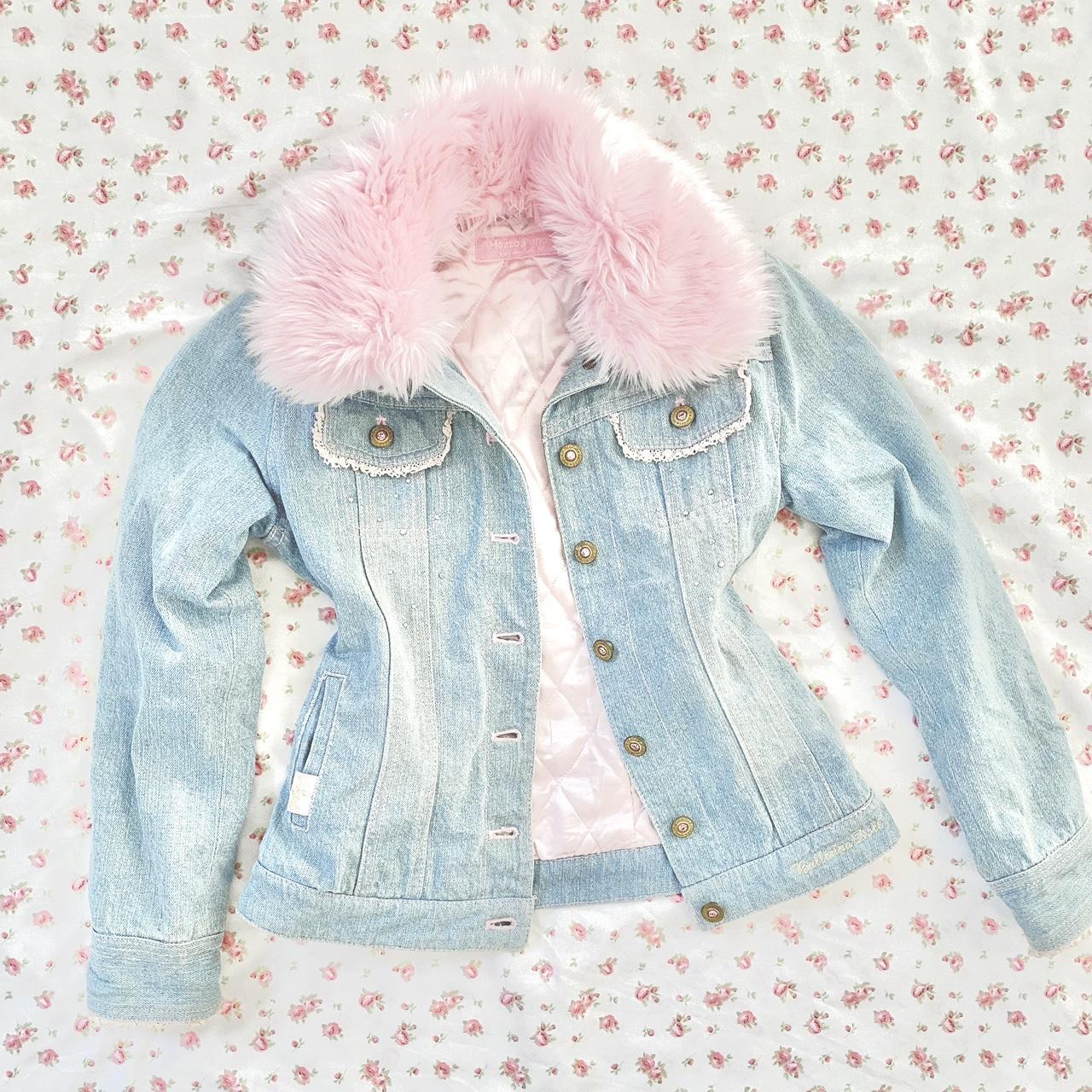 🎀 coquette light blue baby pink lace fur trim... - Depop