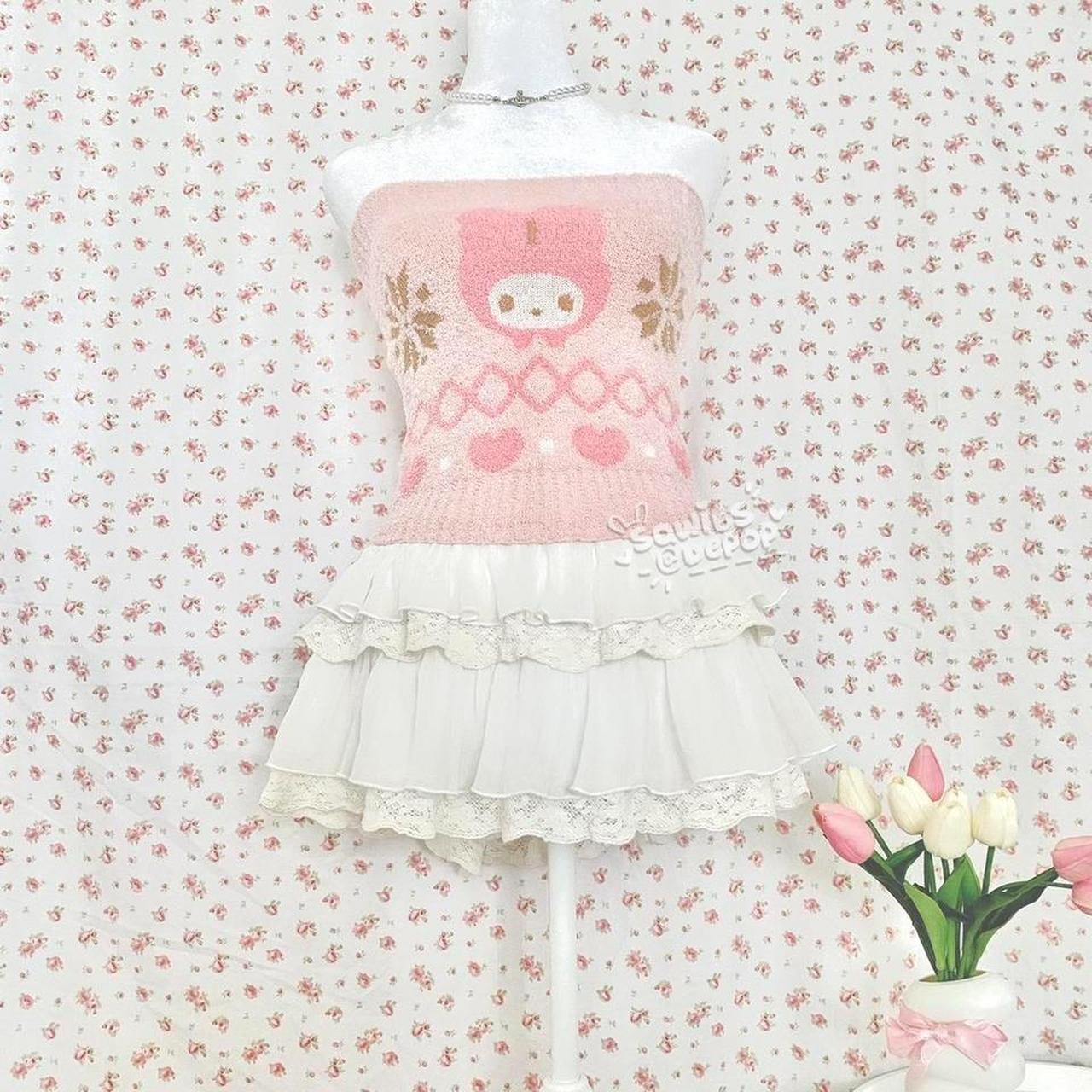 🎀 shoujo girl baby pink white my melody cropped... - Depop