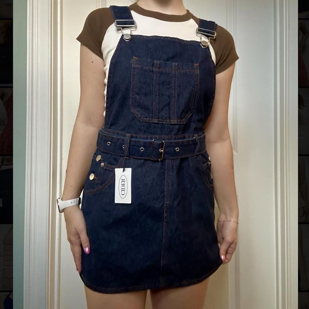 Denim Overall Mini Dress - new with tags!!! - never... - Depop