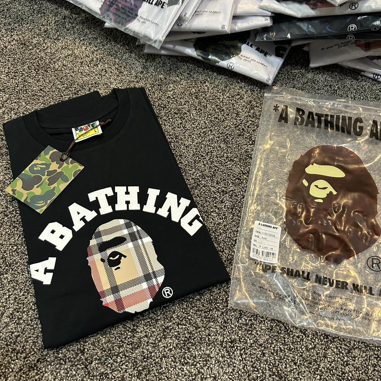 Bape check college tee black/beige Brand... - Depop