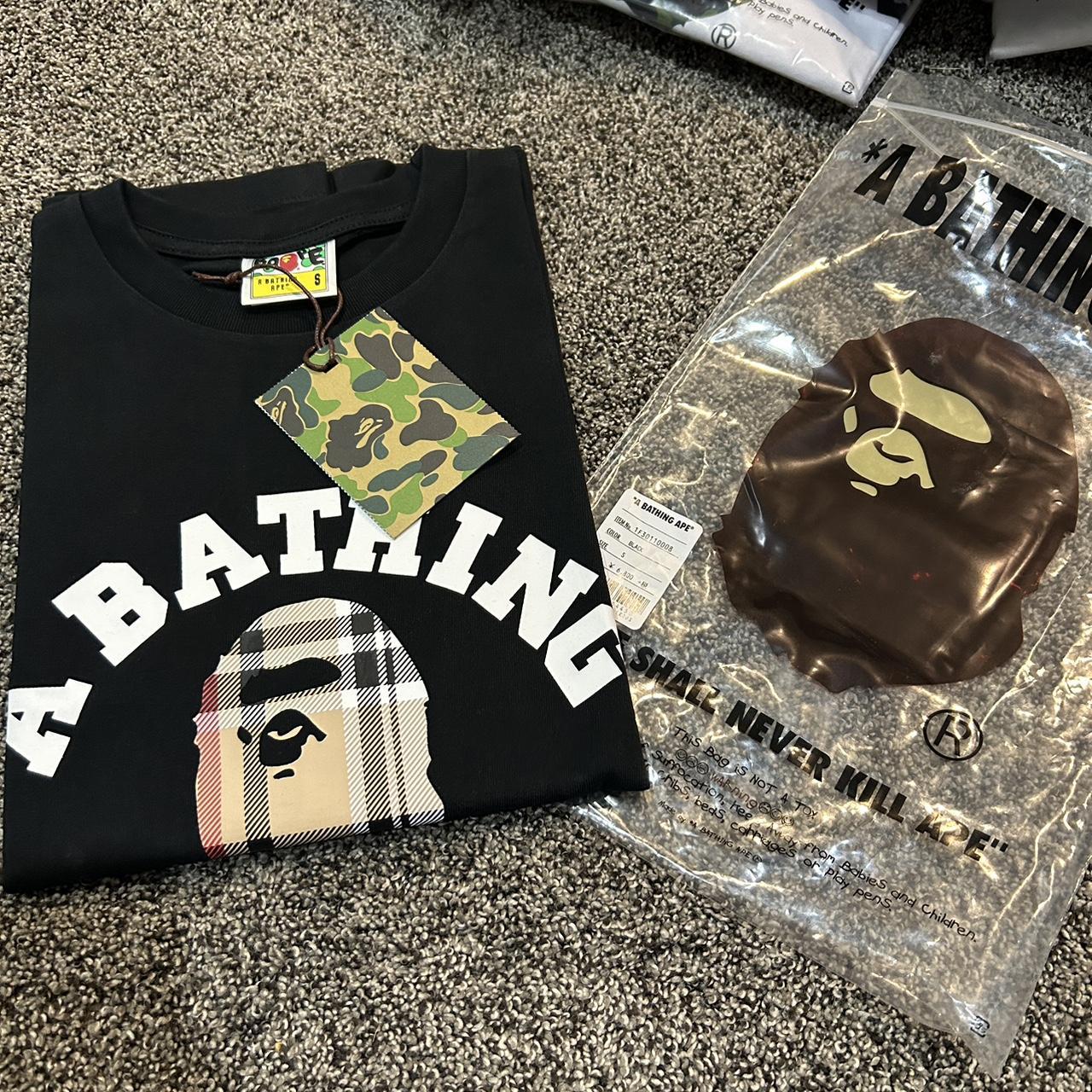 Bape check college tee black/beige Brand... - Depop