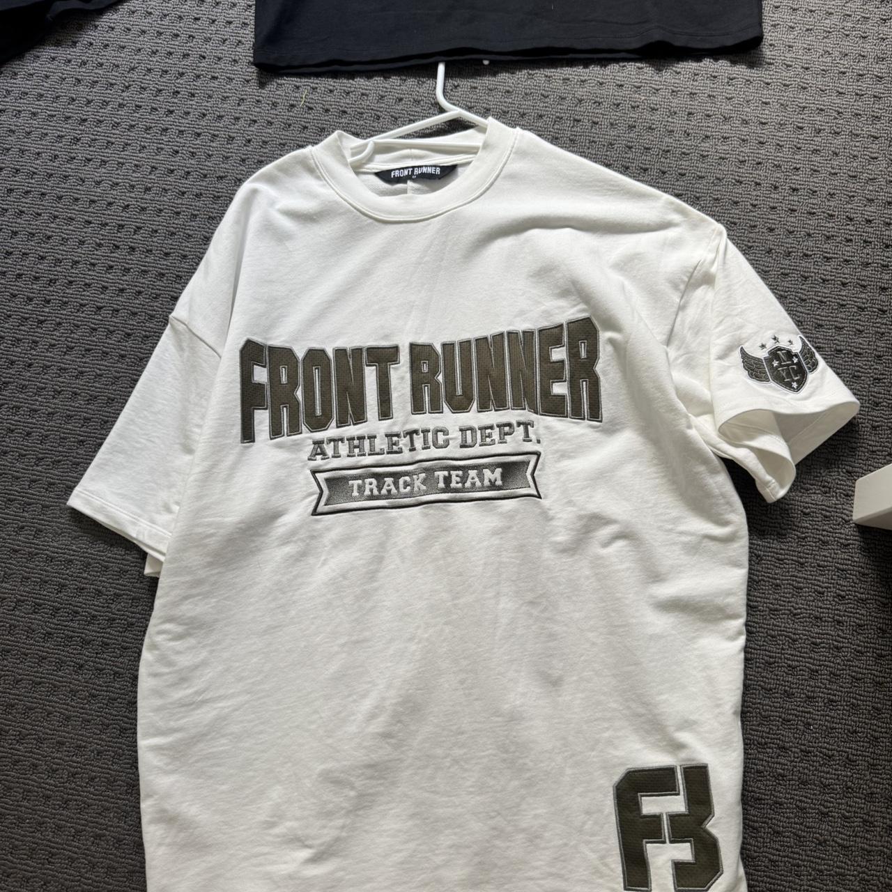 White and black Front Runner track team tee... | Depop