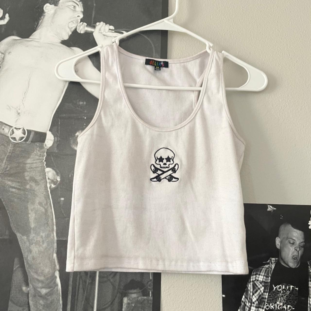 delia’s skull crop top has some wear to it but... - Depop