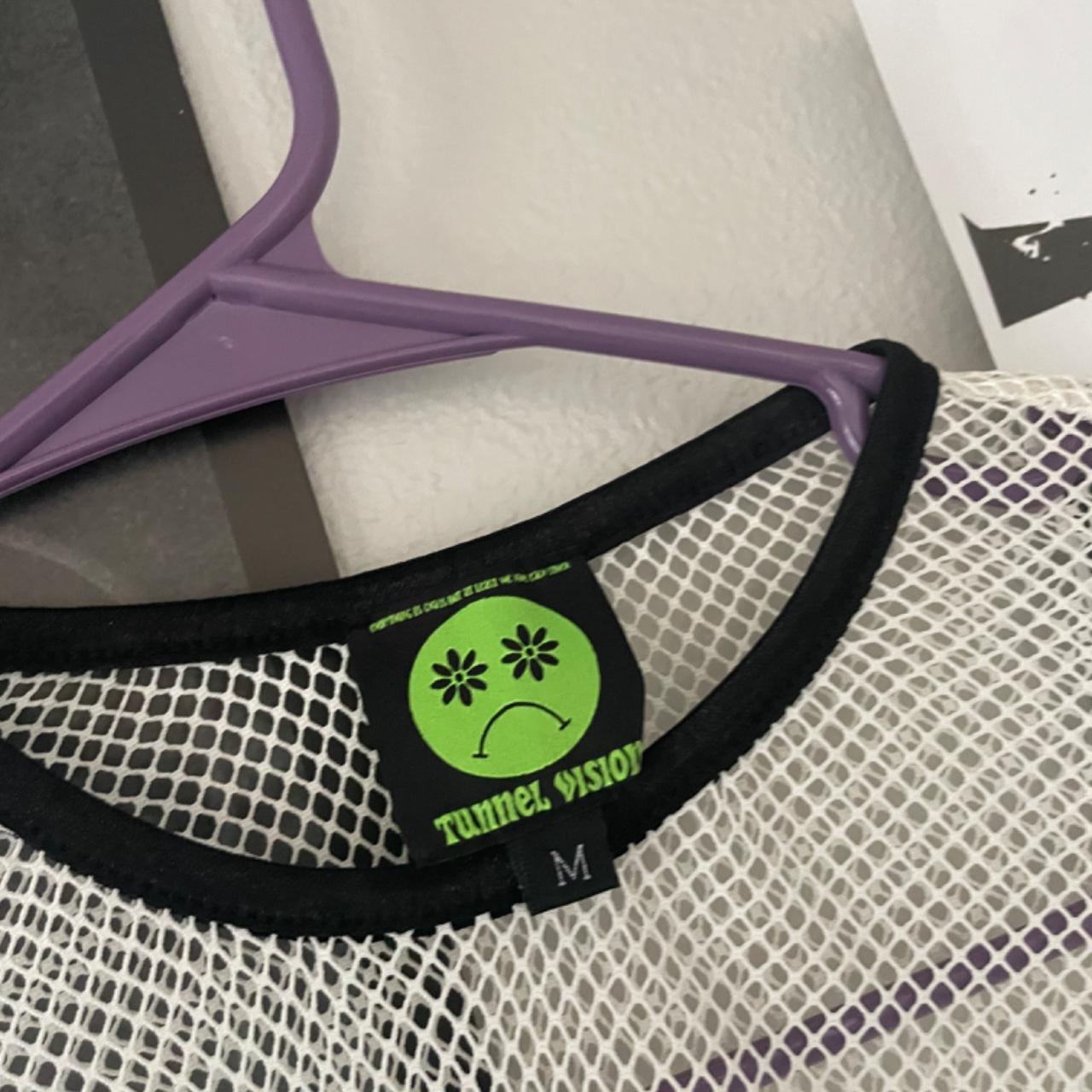 tunnel vision fuzzy star fishnet crop top super... - Depop