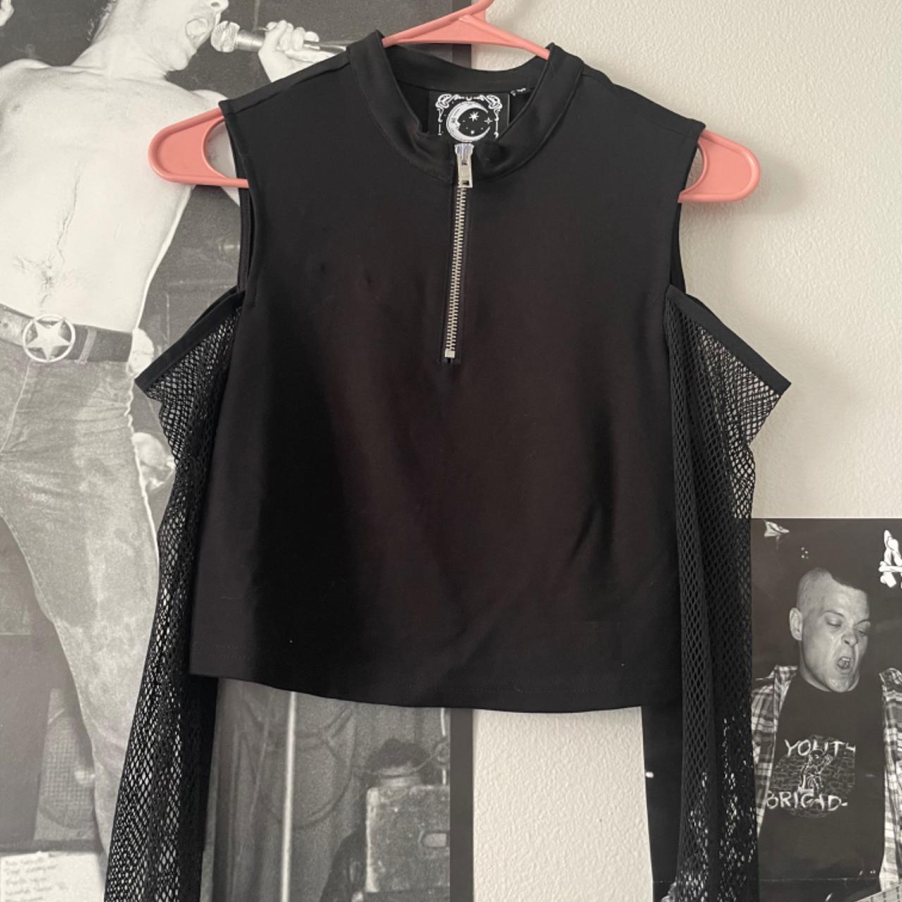 killstar off the shoulder fishnet zip up crop top... - Depop