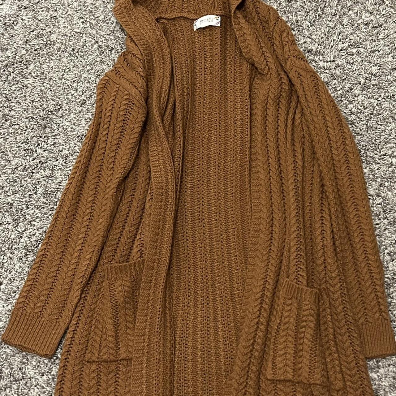 Sweater knit cardigan with hoodie, women’s size... - Depop