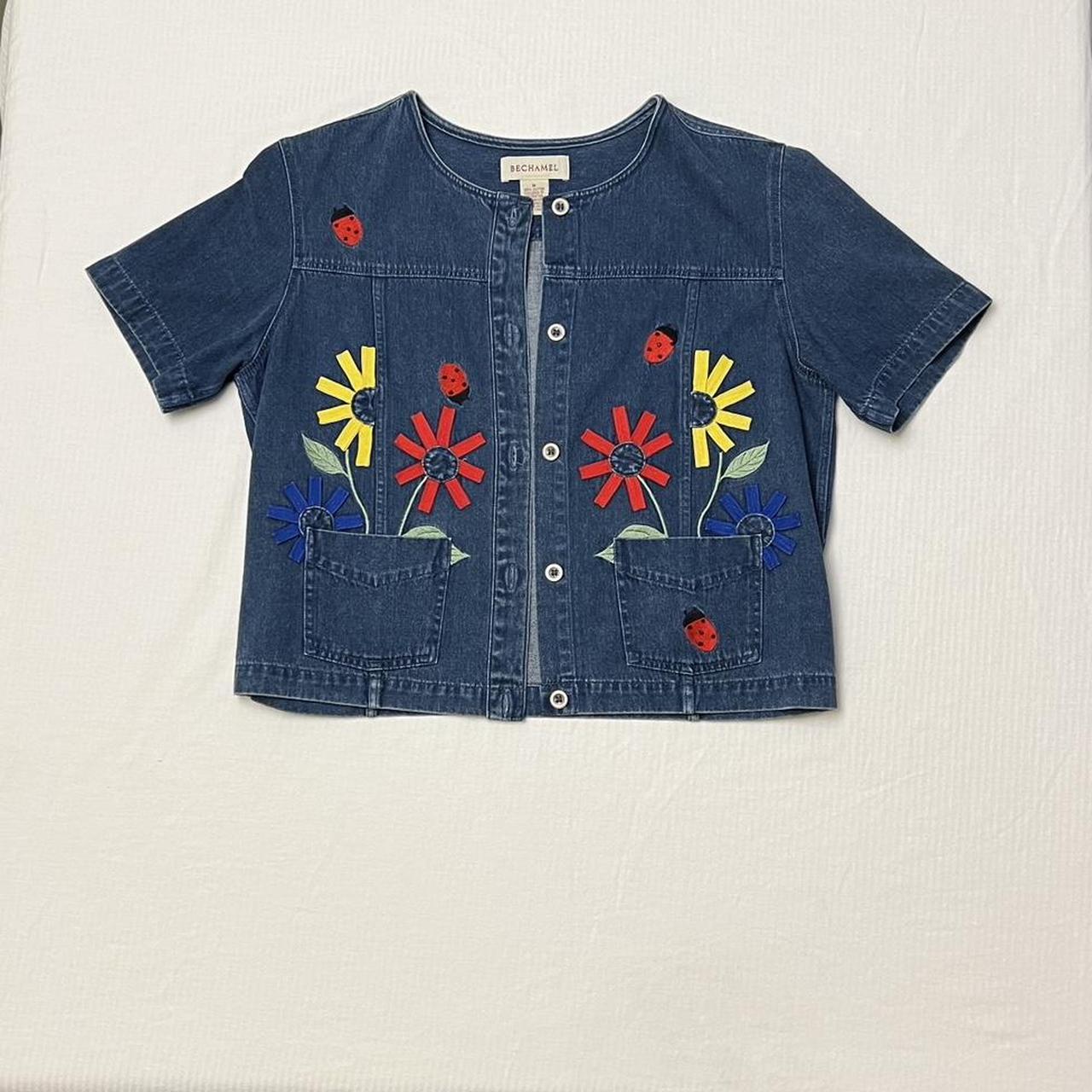 Vintage Bechamel embroidered jean jacket top Fit... - Depop