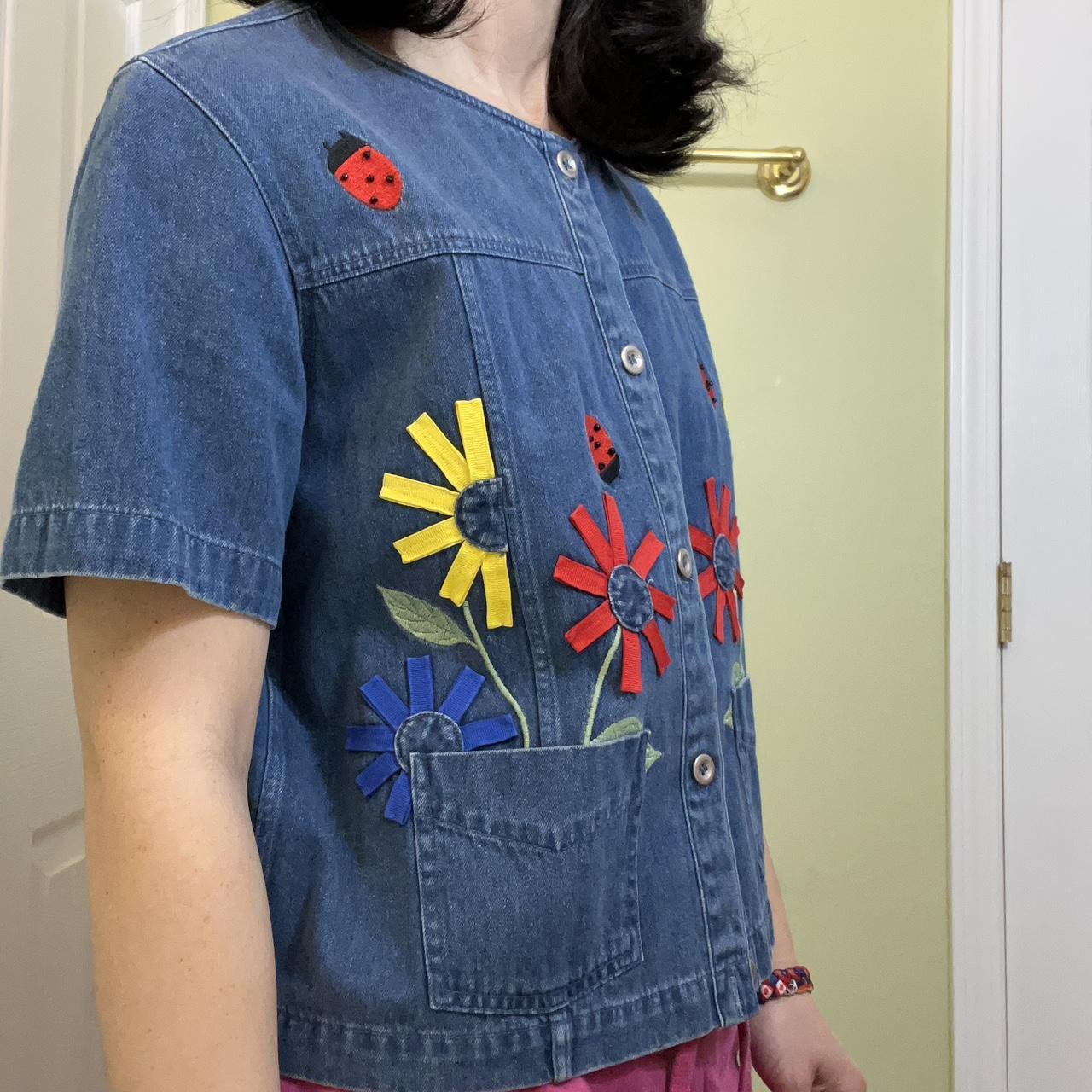 Vintage Bechamel embroidered jean jacket top Fit... - Depop