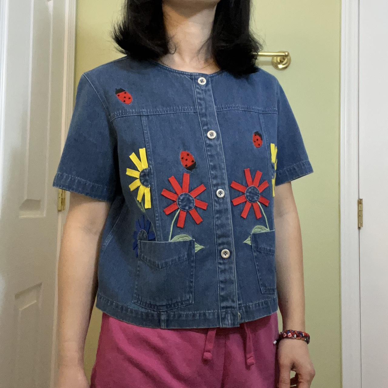 Vintage Bechamel embroidered jean jacket top Fit... - Depop