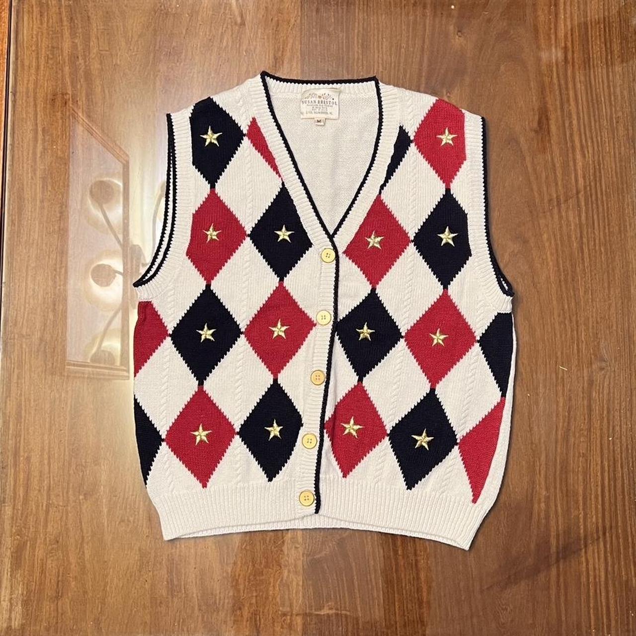 1995 diamond pattern sweater vest, excellent... - Depop