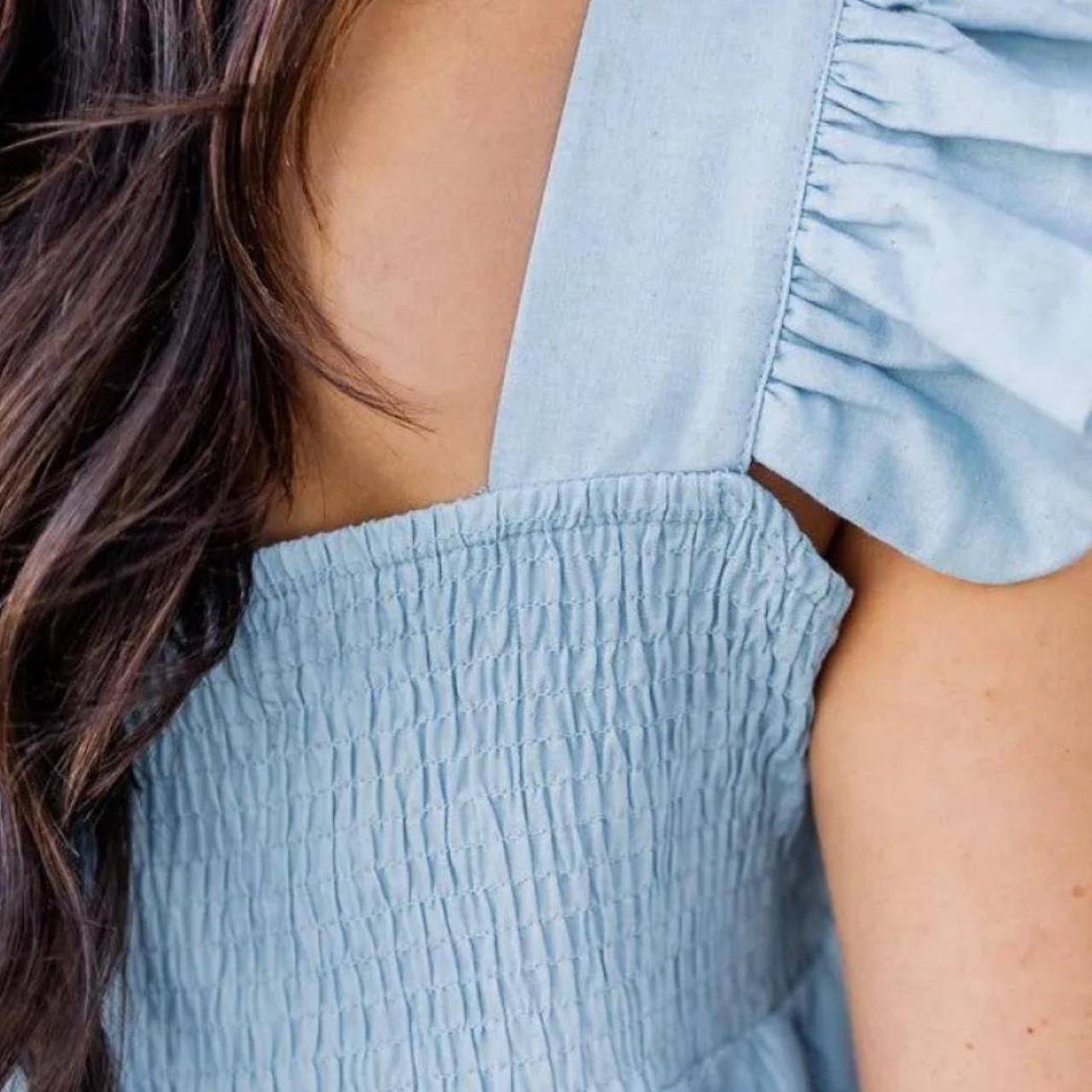 Light blue denim ruffle sleeve mini dress - perfect... - Depop