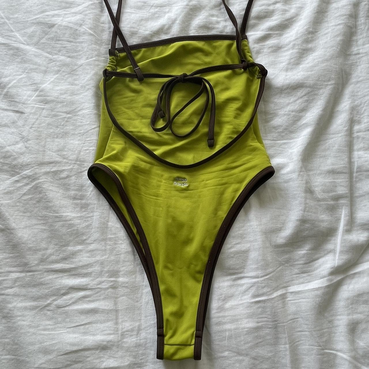 Soso swim lime colour bandeau cut swim suit Size... | Depop