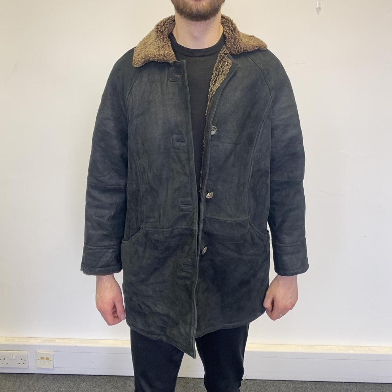 Classic black suede and full shearling inner coat... - Depop