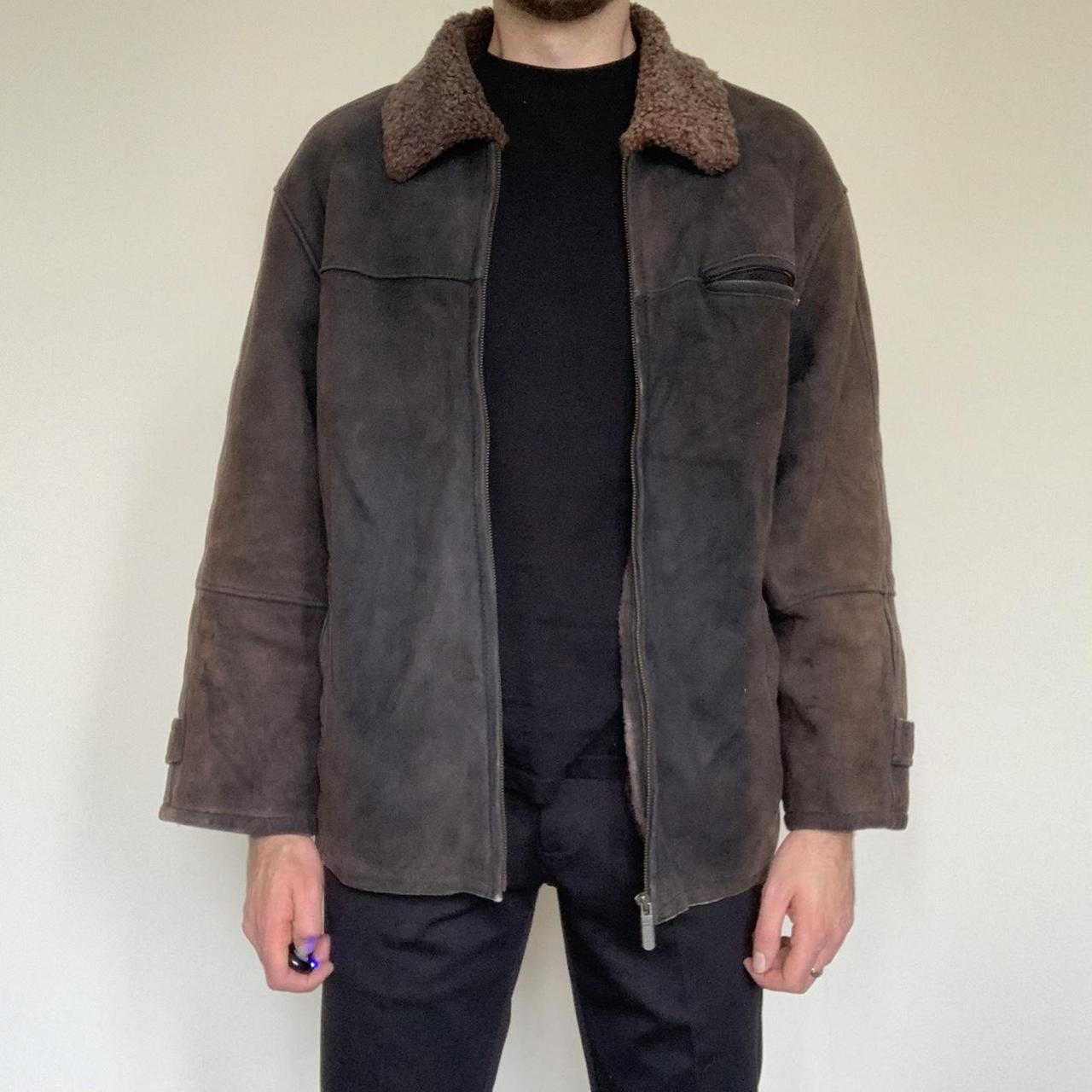 100% REAL Genuine Sheepskin Shearling Suede Coat... - Depop